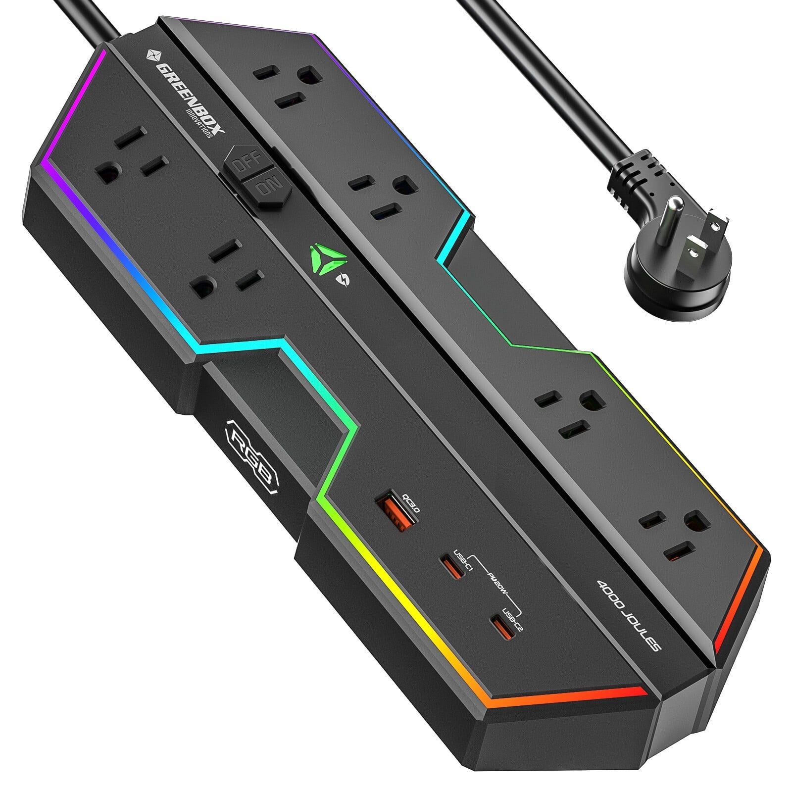 6-Outlet Gaming Power Strip 4000J Surge Protector with USB Port and RGB ...