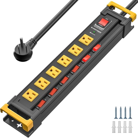 6 Outlet Heavy Duty Power Strip with Individual Switches, 3300J Surge ...