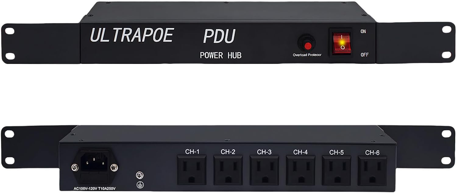 6 Outlet Horizontal 1U Rack Mount PDU Power Strip,Surge Protector,Rack ...