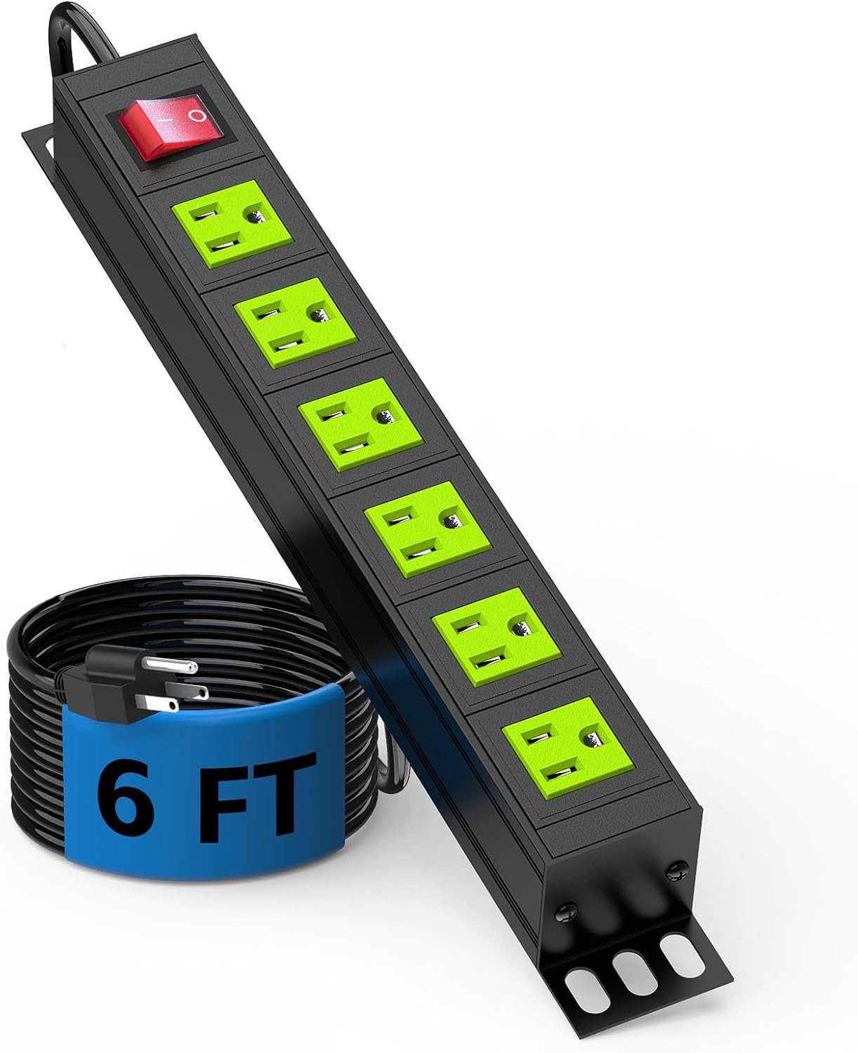 6 Outlet Power Strip, Metal Mountable Power Strip Surge Protector ...
