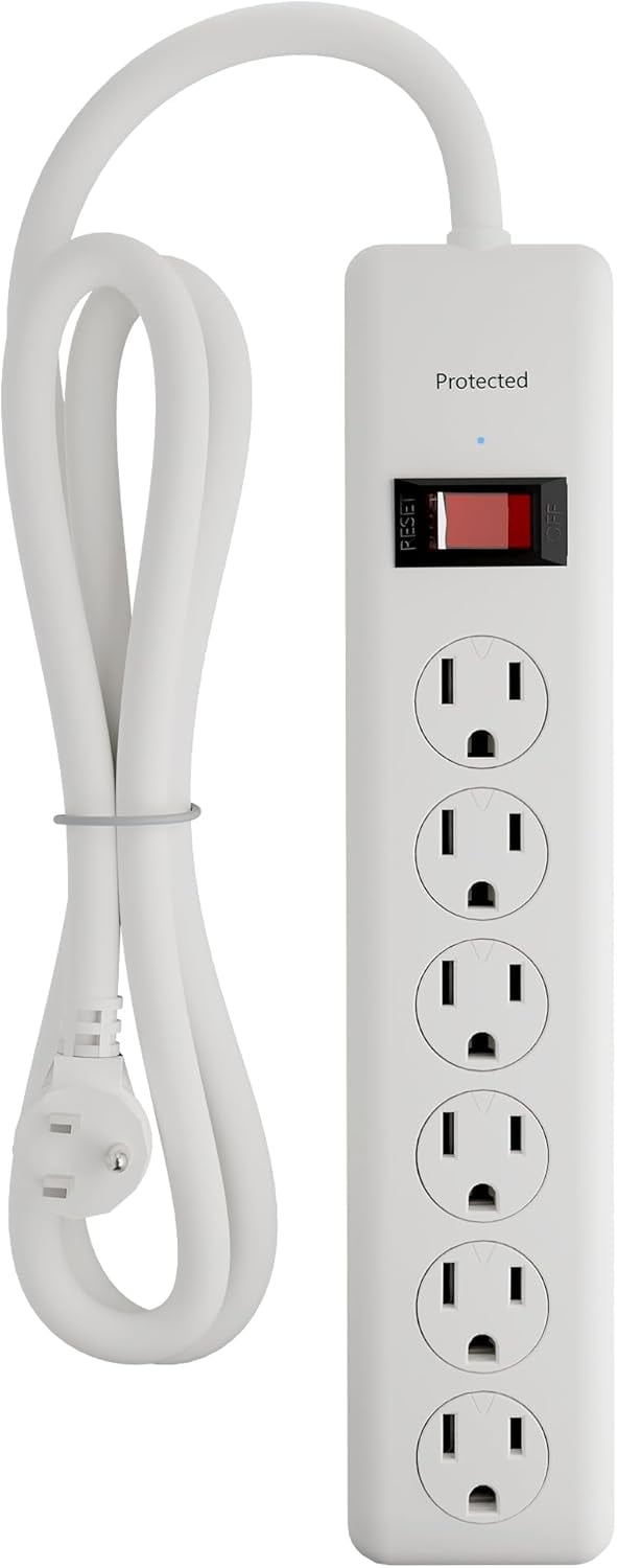 6-Outlet Power Strip Sur Protector 1-Pack, 4-Foot Extension Cord, 600 ...