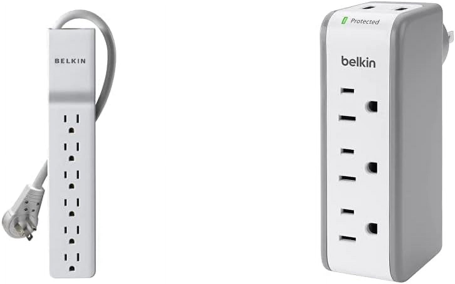 6-Outlet Slimline Power Strip Surge Protector, 6ft Cord and Rotating Plug, 700 Joules, White ...