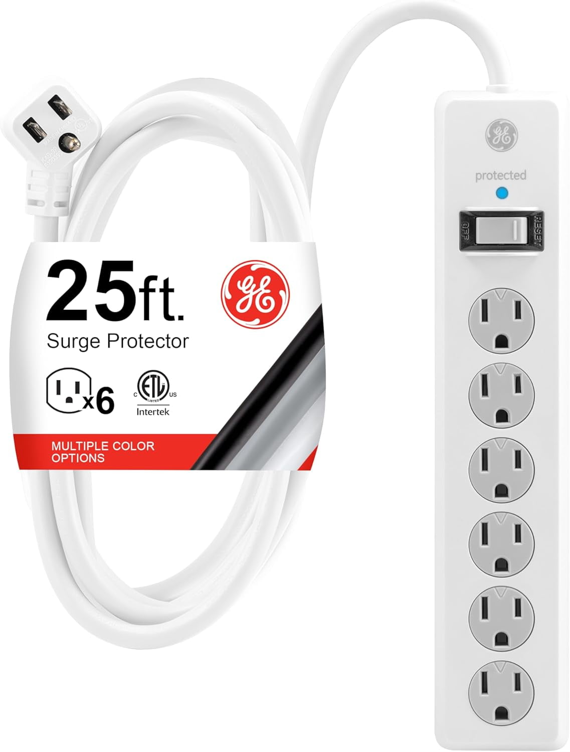 6-Outlet Surge Protector, 25 Ft Extension Cord, Power Strip, 800 Joules ...