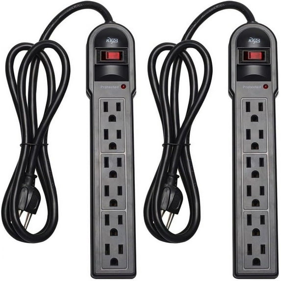 6-Outlet Surge Protector Power Strip 2-Pack, 900 Joules, 4-Foot ...