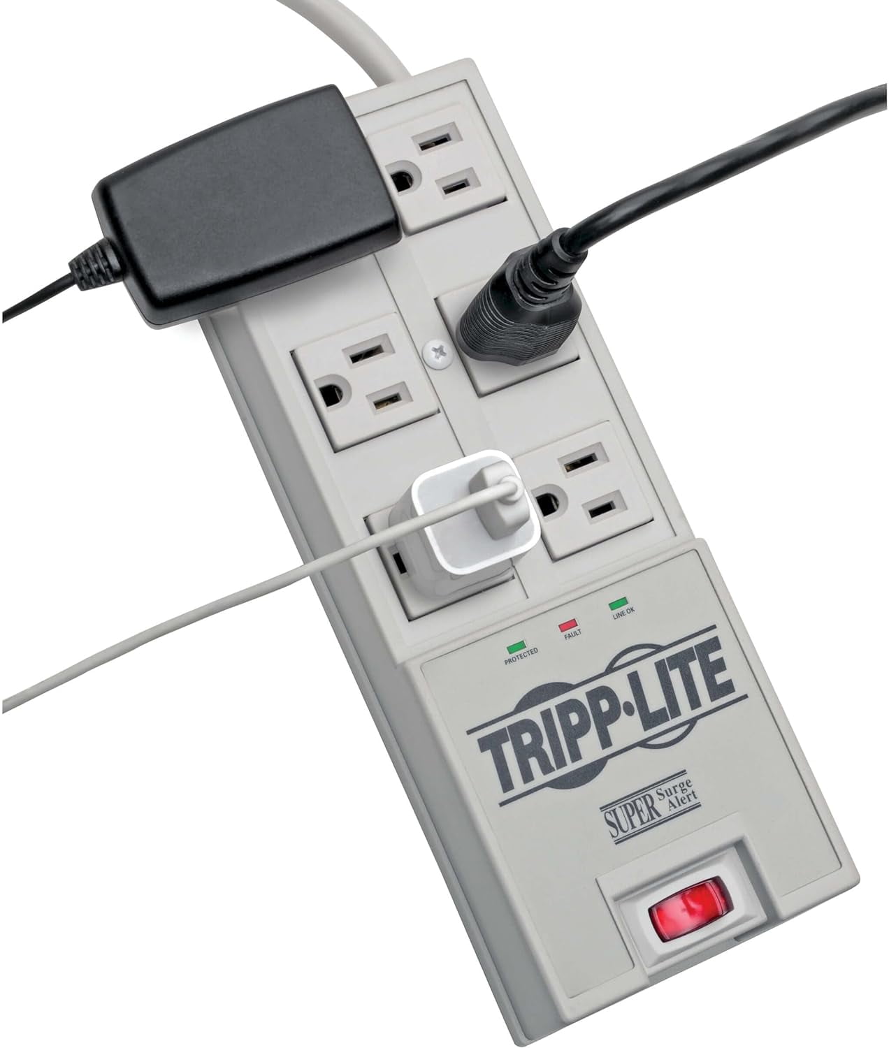 6 Outlet Surge Protector Power Strip, 6ft Cord, Right-Angle Plug ...