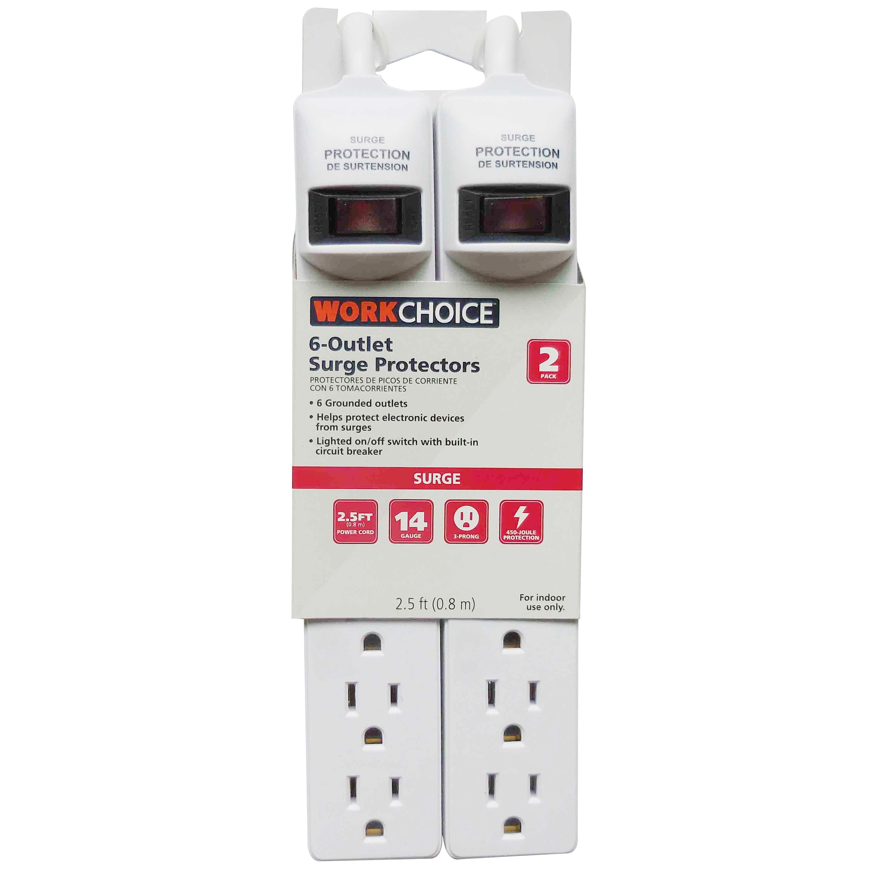 6-Outlet Surge Protector Strip, 2pk, White: Computer Accessories ...