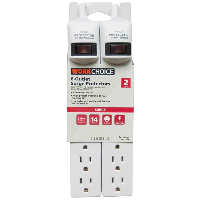 6-Outlet Surge Protector Strip, 2pk, White - Walmart.com