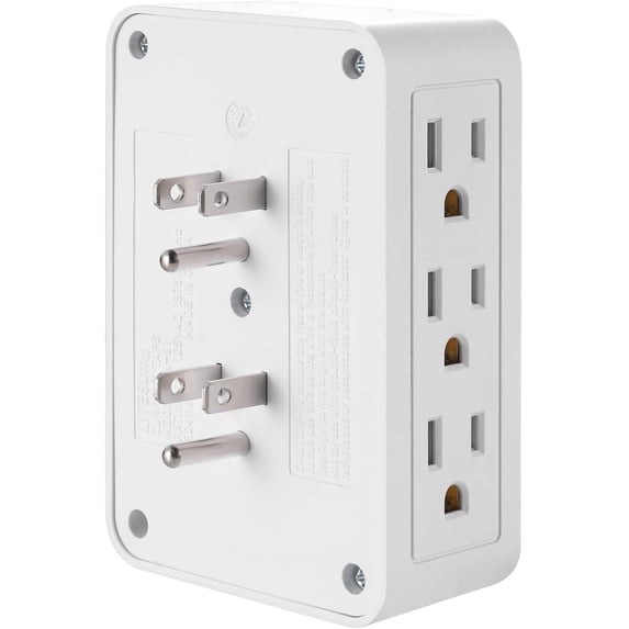 6 Outlet Wall Adapter, UL Listed 3-Prong Grounded Outlet to The Side ...