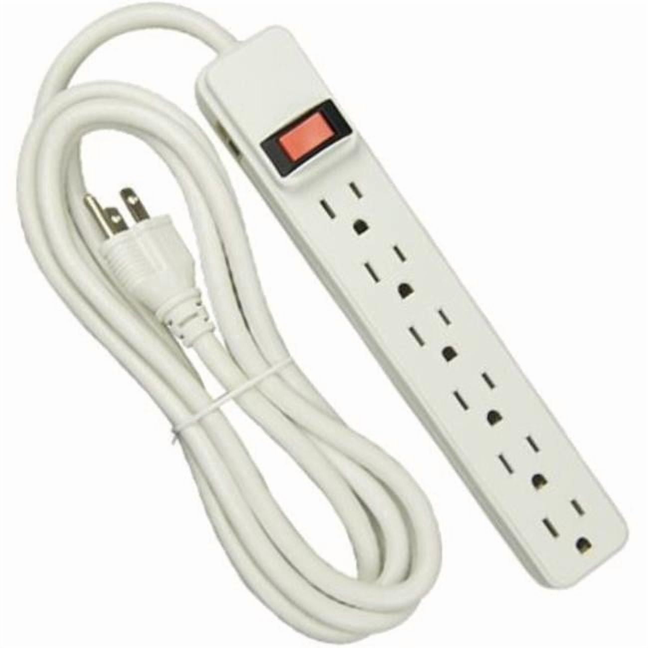 6-Outlets Extra-Long Cord Power Strip with Plastic Housing, White ...
