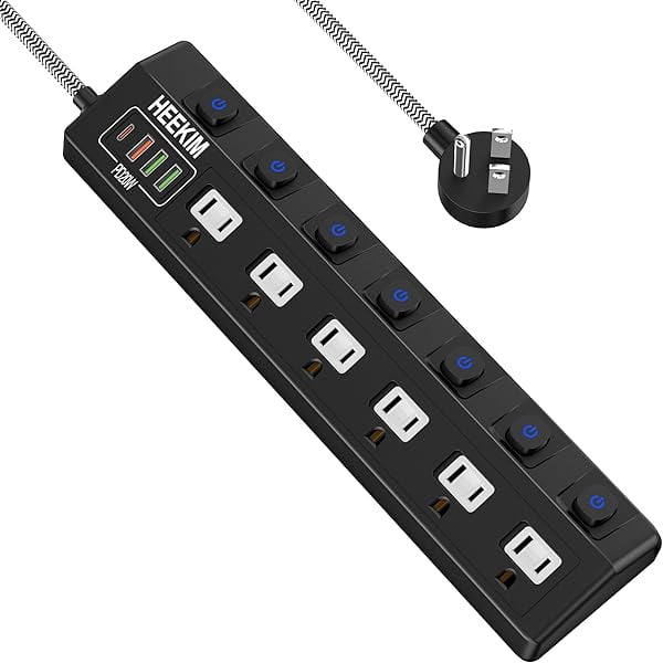 6 Outlets Power Strip with Individual Switches and USB C Port ...