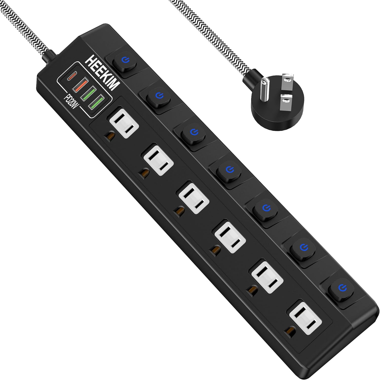 6 Outlets Power Strip with Individual Switches and USB C Port ...