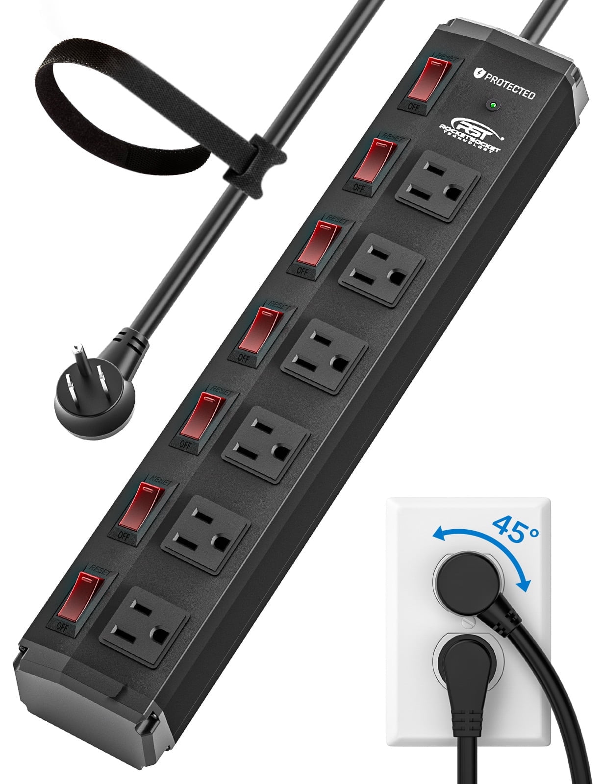 CRST 1875W Heavy Duty Power Strip, 6 Outlet Switch, 1200 Joule Surge ...