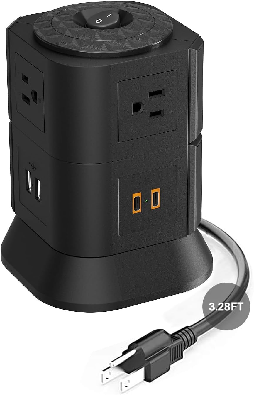 6 Outlets Tower Power Strip with 4 USB Ports(2 USB C & 2 USB A), Surge ...
