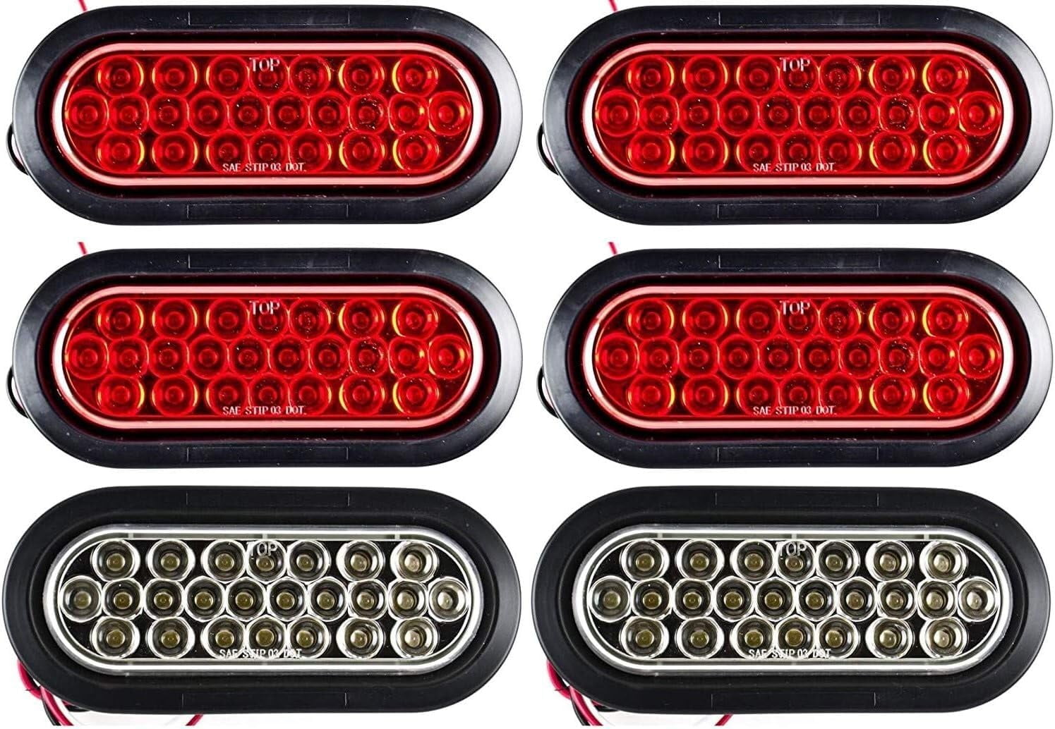 6"Oval 24 LED Stop Turn Tail Reverse Parking Indicator Lights 4x Red+2x ...