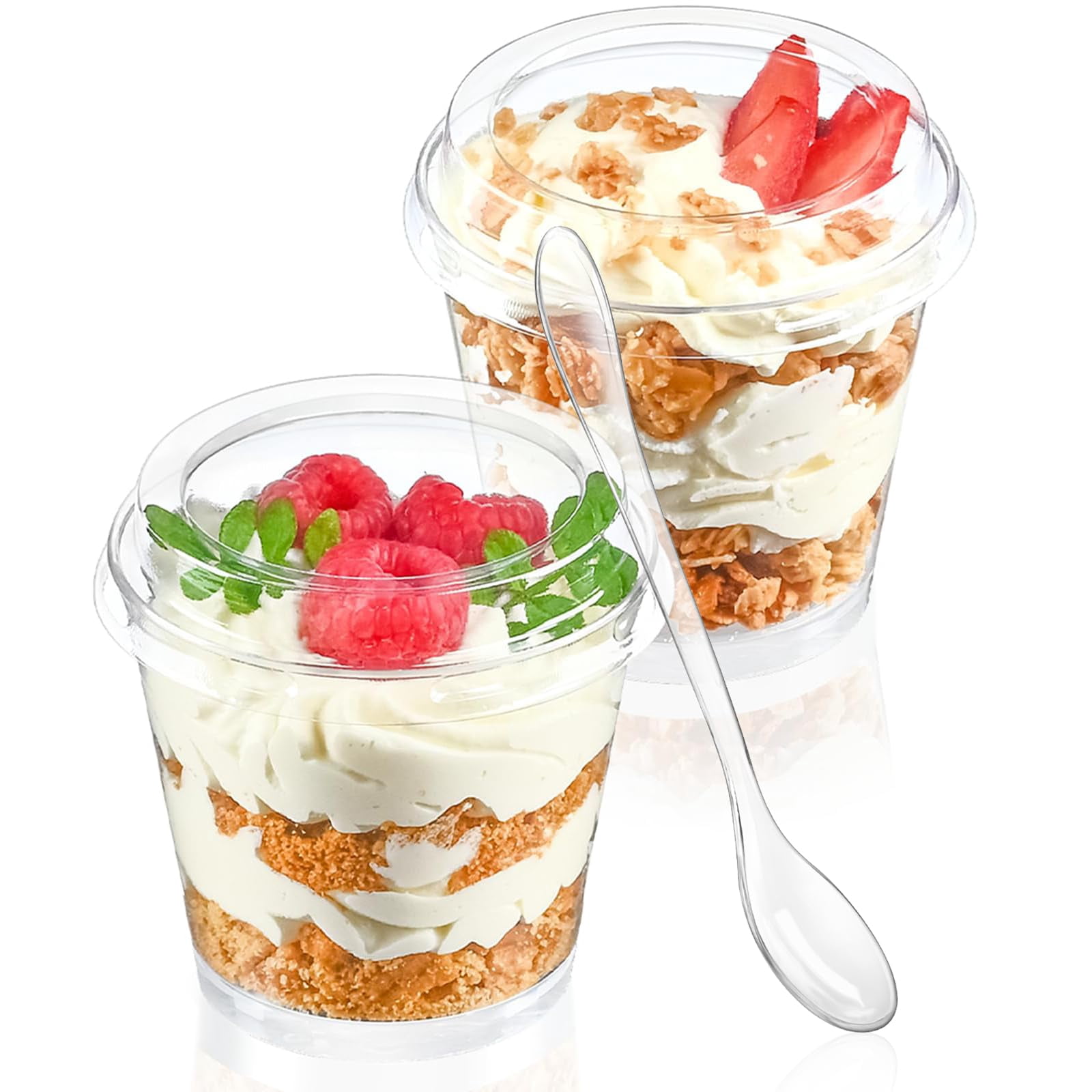 6 Oz Round Plastic Dessert Cups with 50 Cups + 50 Lids + 50 Spoons for ...