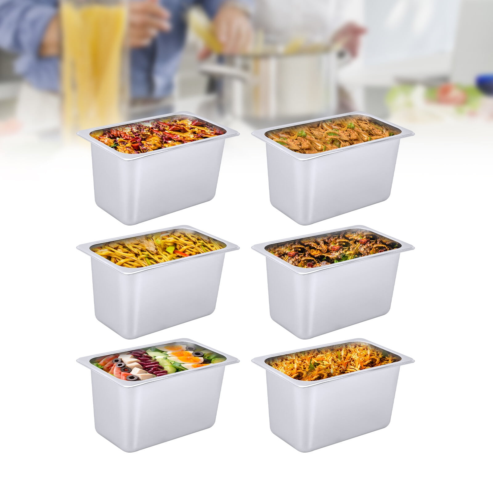 6 PACK 1/4 Size 6" Deep Stainless Steel Steam Prep Table Hotel Buffet ...