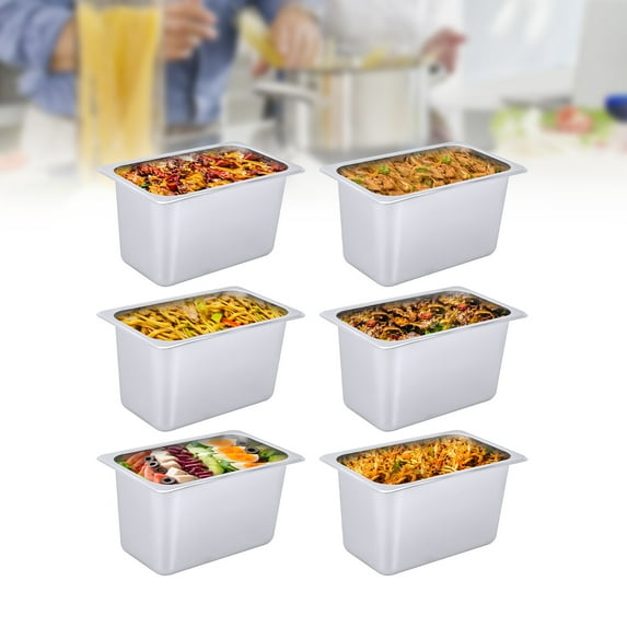 6 PACK 1/4 Size 6" Deep Stainless Steel Steam Prep Table Hotel Buffet ...