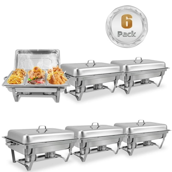 6 PACK 8Qt Commercial Chafing Dish Buffet Serving Trays, Rectangle ...
