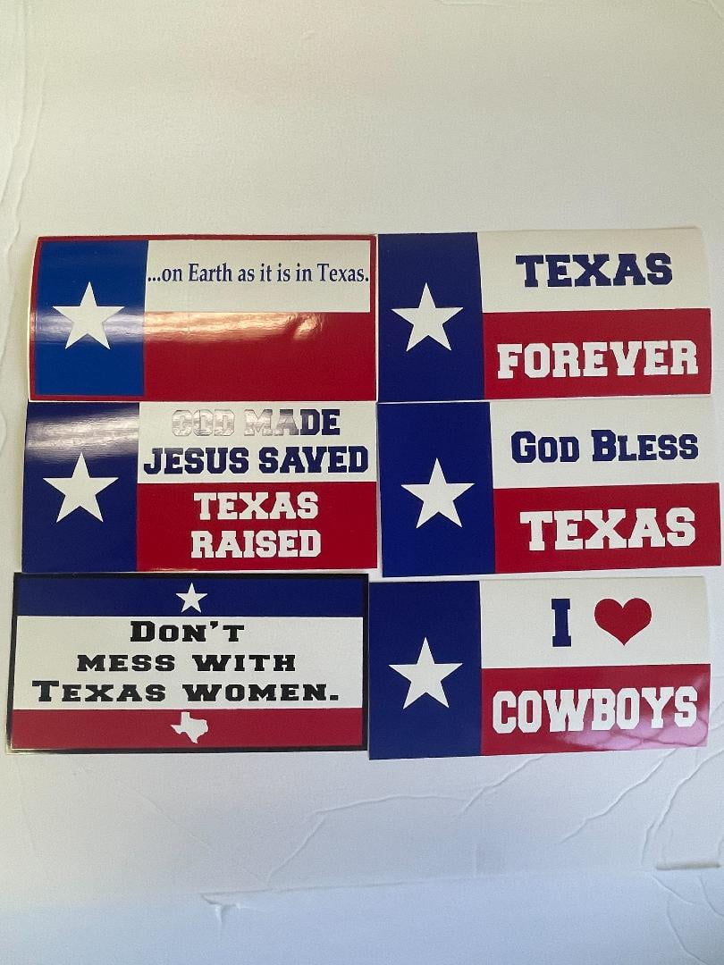 6 PACK ASSORTED TEXAS DECAL BUMPER STICKERS MADE IN USA(TAKE NOTE ...
