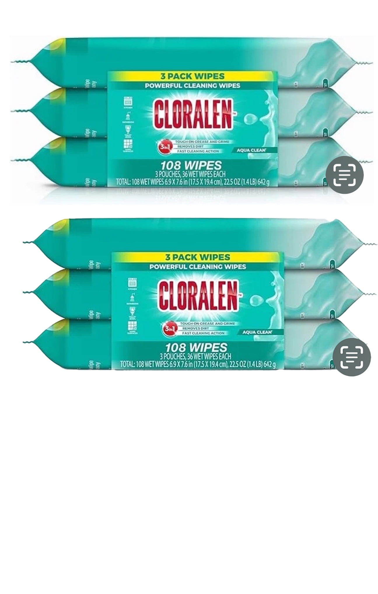 (6 PACK) Cloralen - Cleaning Wipes, Aqua Clean, 36 Count (Pack Of 6 ...