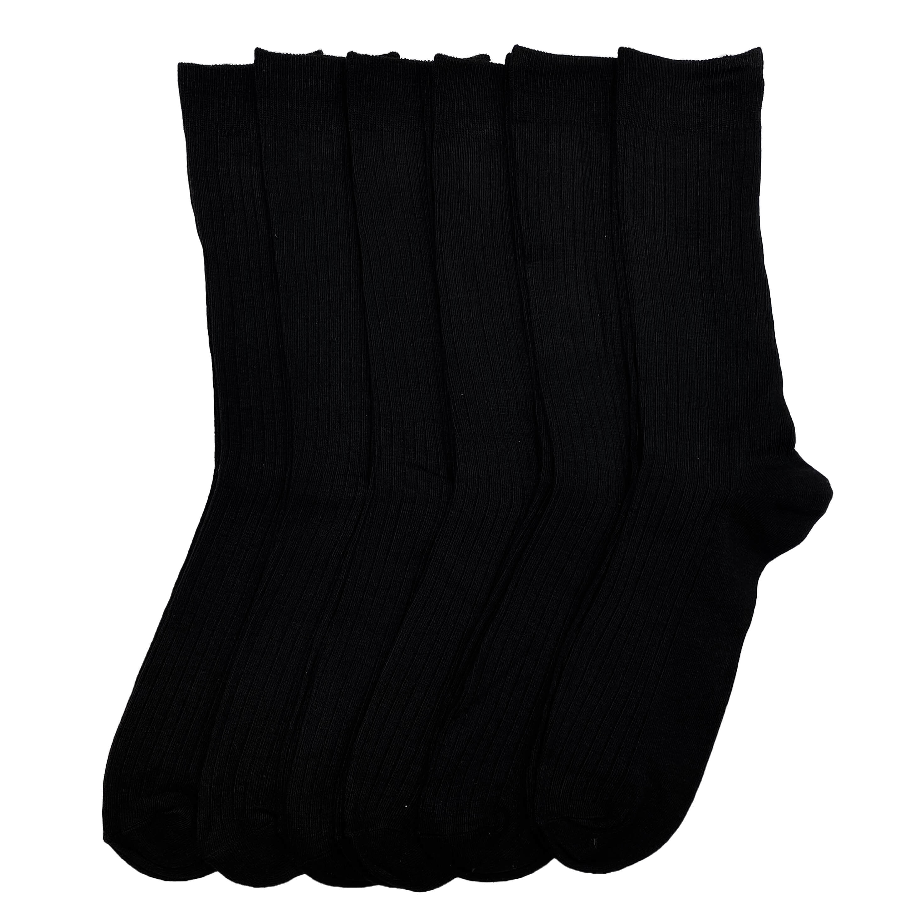 6-PACK Couver Men's Dress Crew Socks, Ribbed Black Color, Size 10-13 ...
