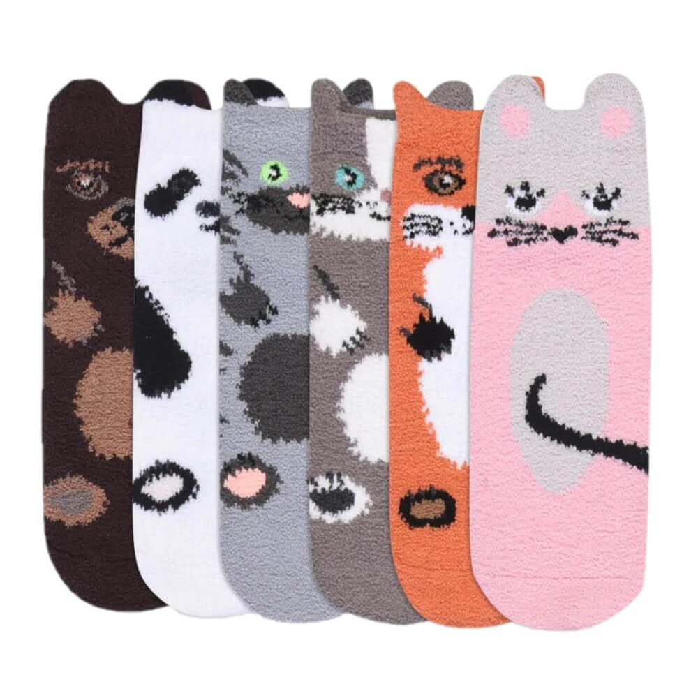 6-PACK Couver Women's Warm Cozy Picot Animal Anklet W/ Grippers, Animal ...