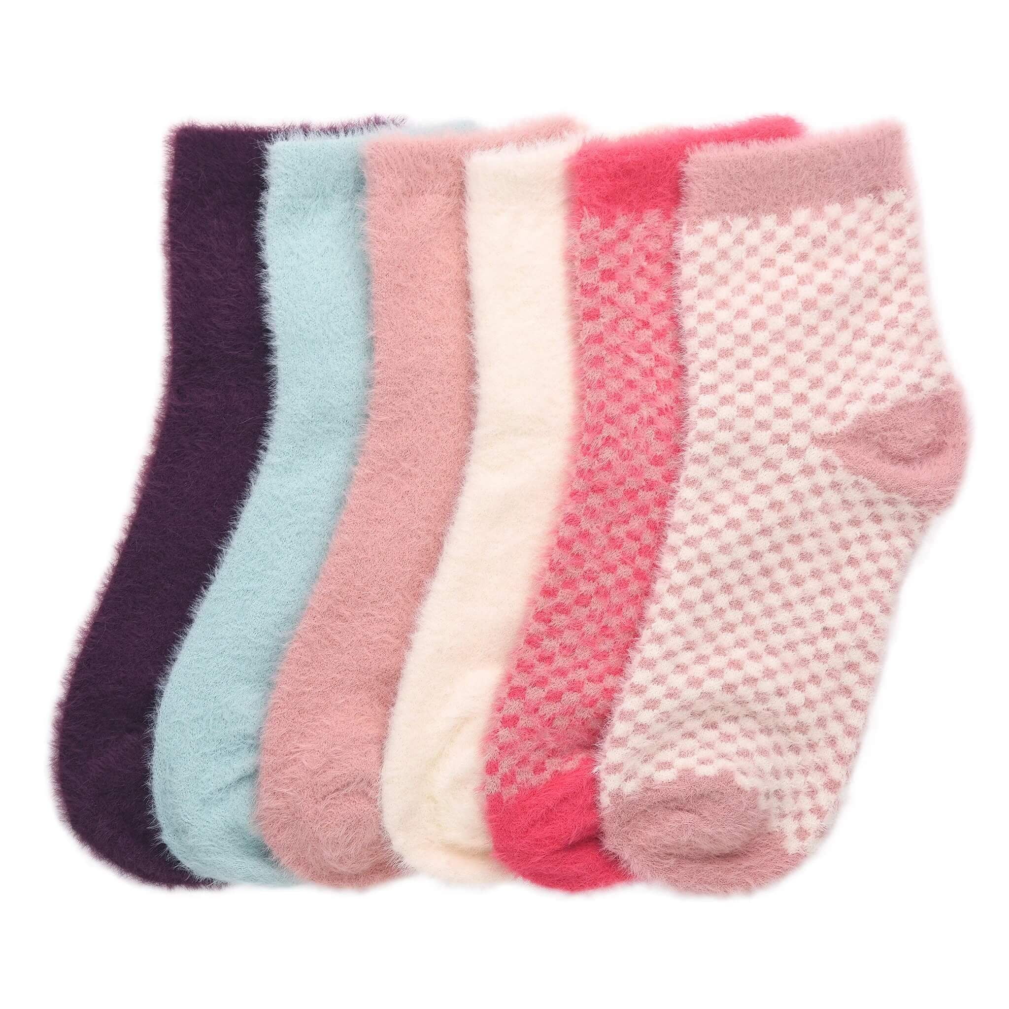 6-PACK Couver Women's Winter Fuzzy Soft Socks, Multi-Color Solid Stripe ...