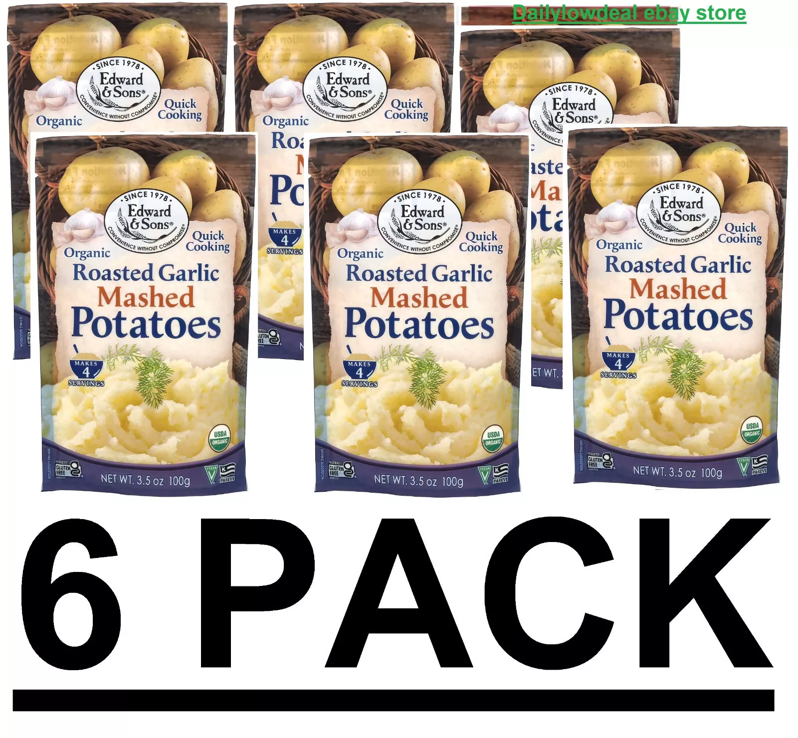 6 PACK Edward Sons Organic Mashed Potatoes Roasted Garlic, 3.5 Oz ...