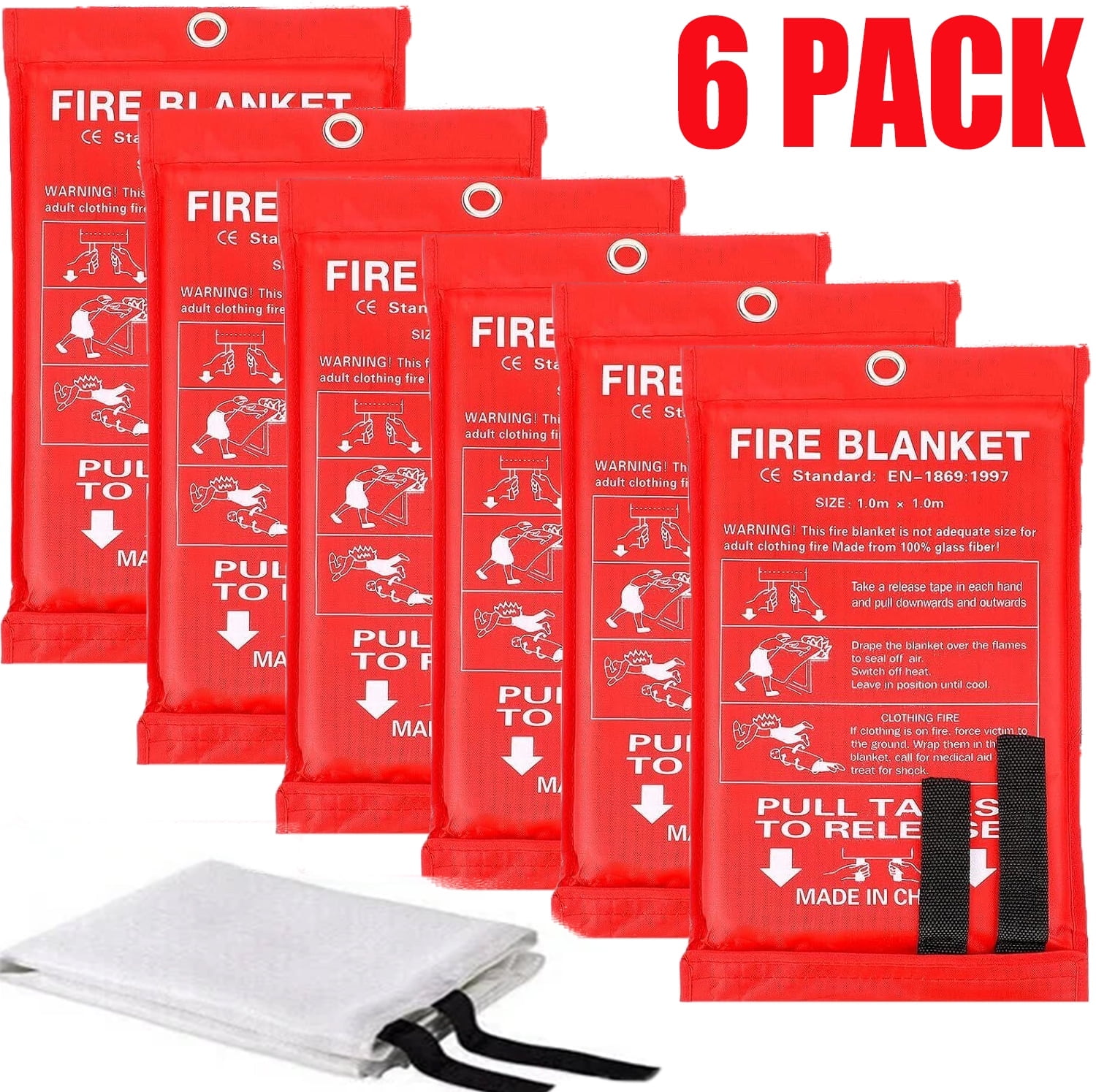 Fire Safety Hero 6-Pack Emergency Fire Blanket, 39''x39'', 100% ...