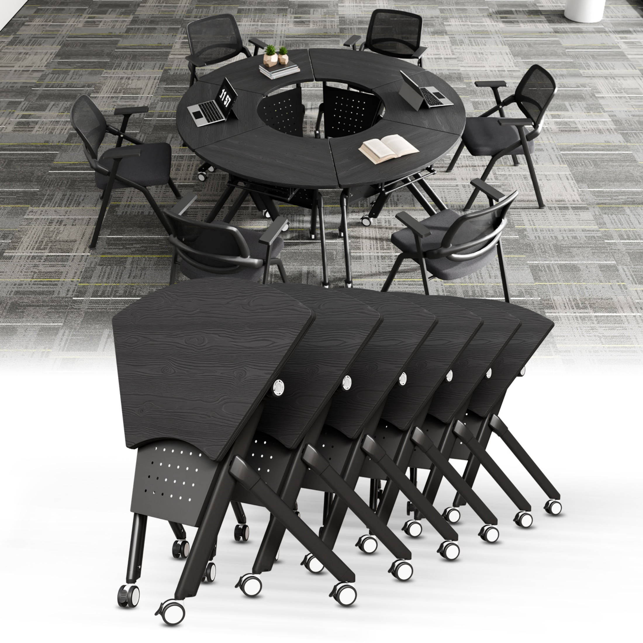 6 PACK Folding Conference Tables with Wheels Mobile Meeting Table ...