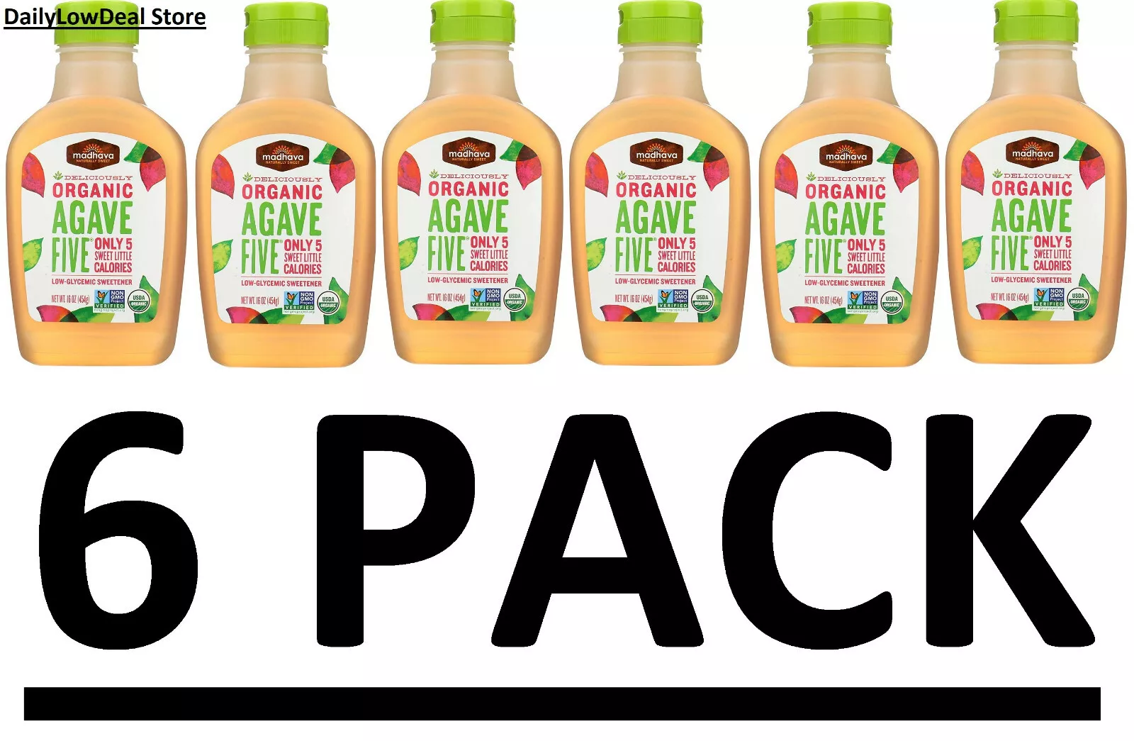 6 PACK - Madhava Organic Agave Five Low-Glycemic Sweetener, Non GMO ...