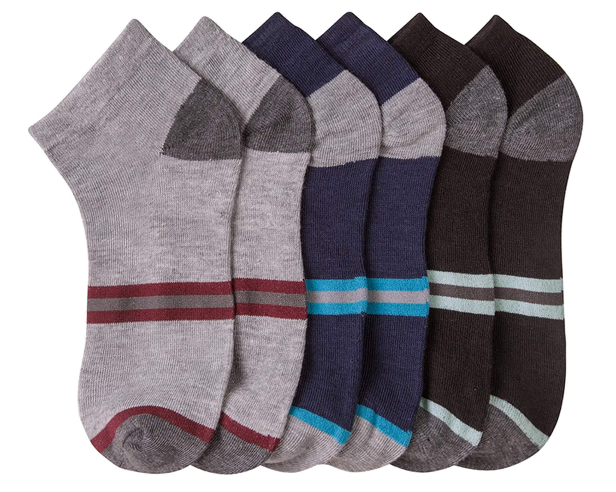 6-PACK Men's Comfort Low Cut Socks, Spandex Socks, Stripes Pattern, 9 ...