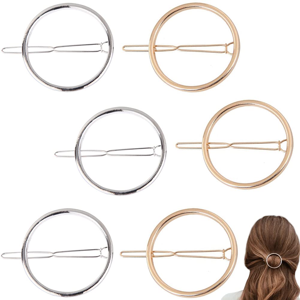 6 PACK Minimalist Dainty Hollow Geometric Round Circle Metal Hairpin ...