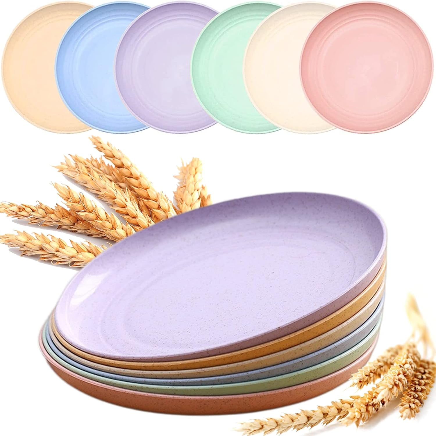 6 PACK Unbreakable Dinner Plates, 9 Inch Wheat Straw Plates, Reusable ...