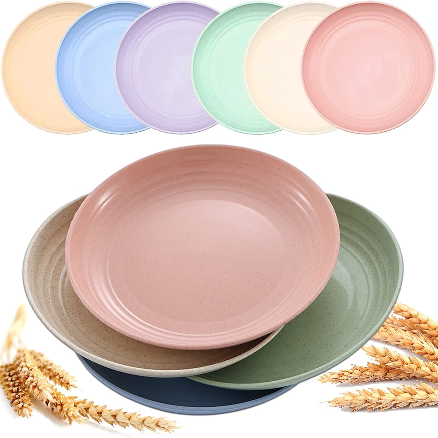 6 PACK Unbreakable Dinner Plates, 9 Inch Wheat Straw Plates, Reusable ...