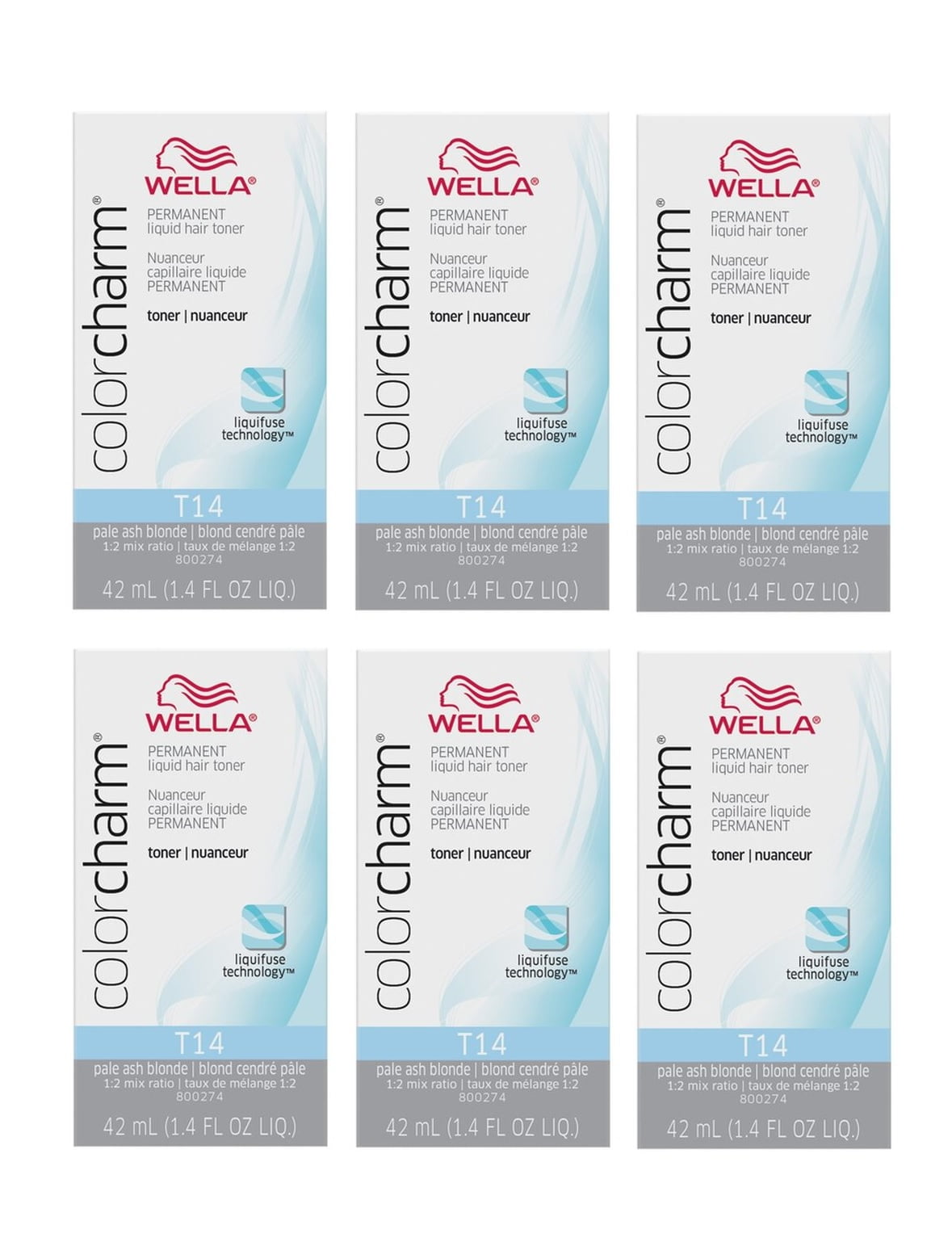 Wella Color Charm Permanent Liquid Hair Toner, 6 Pack, T14 Pale Ash ...