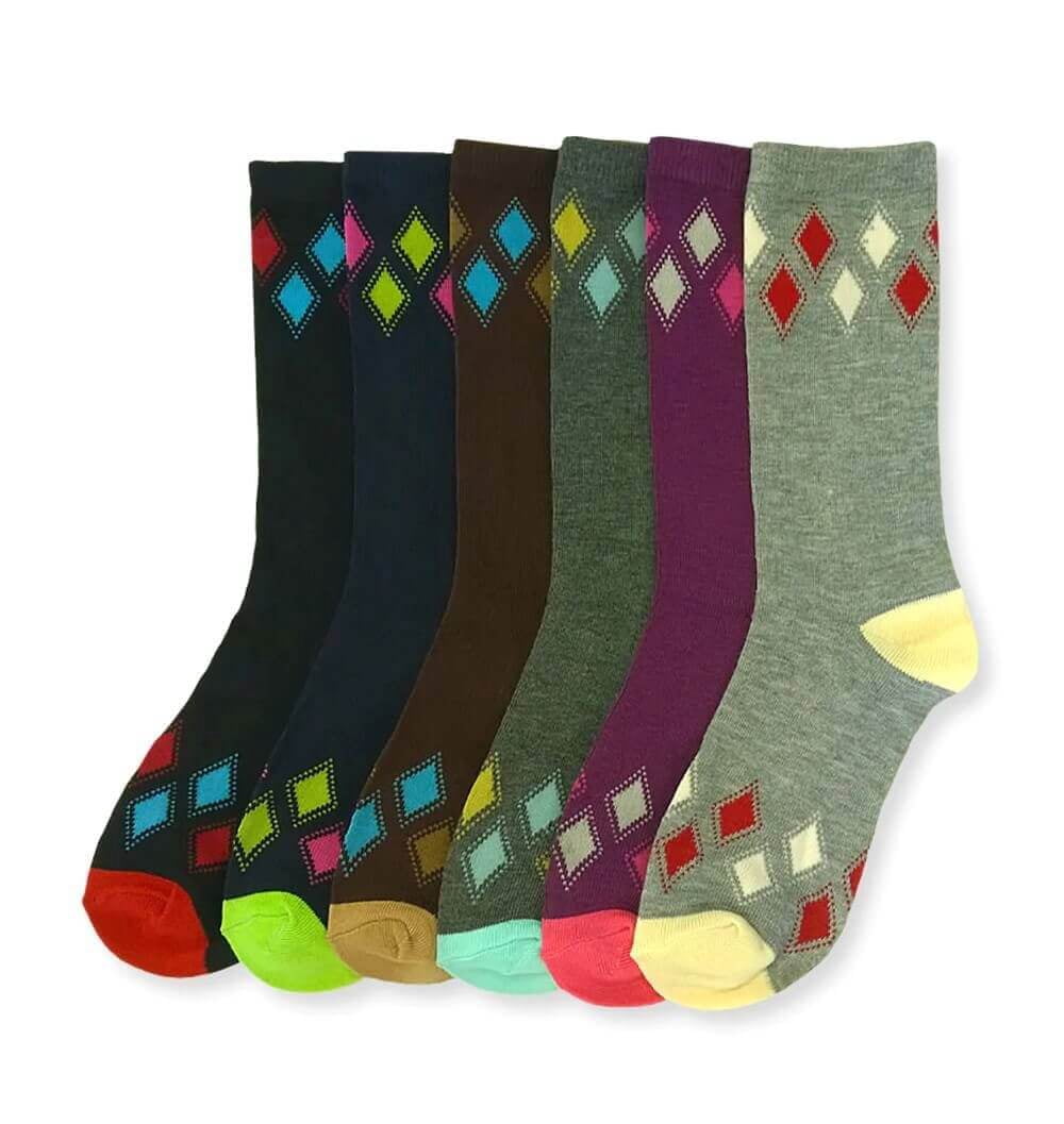 6-PACK Women's Seasonal Comfort Design Crew Socks, Argyle, 9-11 ...