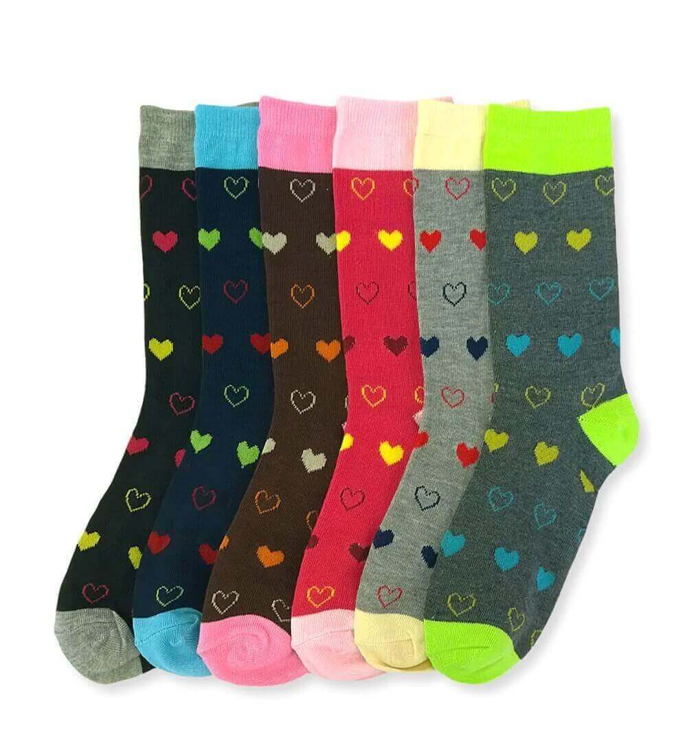 6-PACK Women's Comfort Design Colorful Patterned Crew Socks, Heart ...