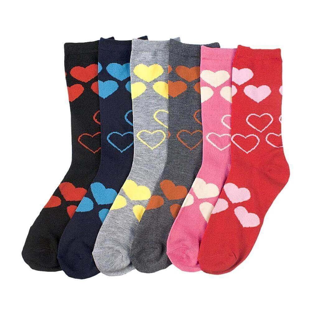 6-PACK Women's Comfort Design Colorful Patterned Crew Socks, Heart ...