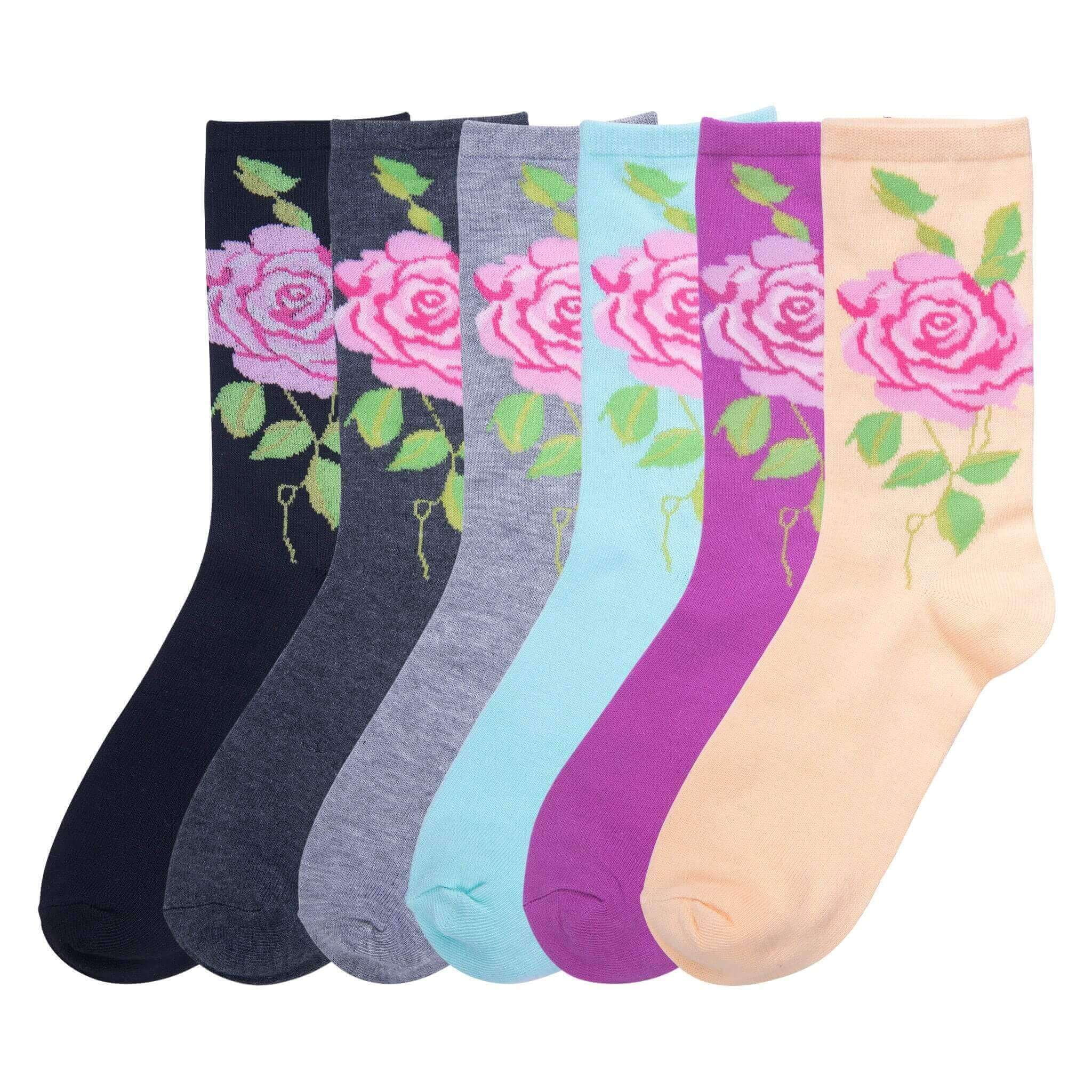 Walmart 6-Pack Women's Comfort Crew Socks, Rose Pattern, Polyester ...