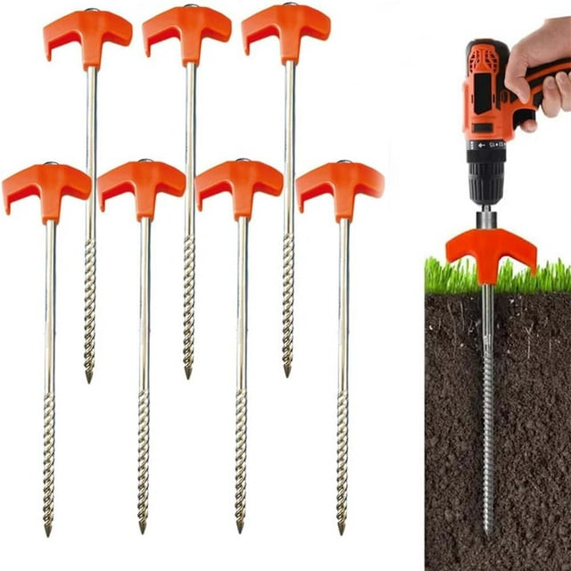 6 PACKS Screw in Camping Stakes Heavy Duty Metal Tent Stake Ground ...