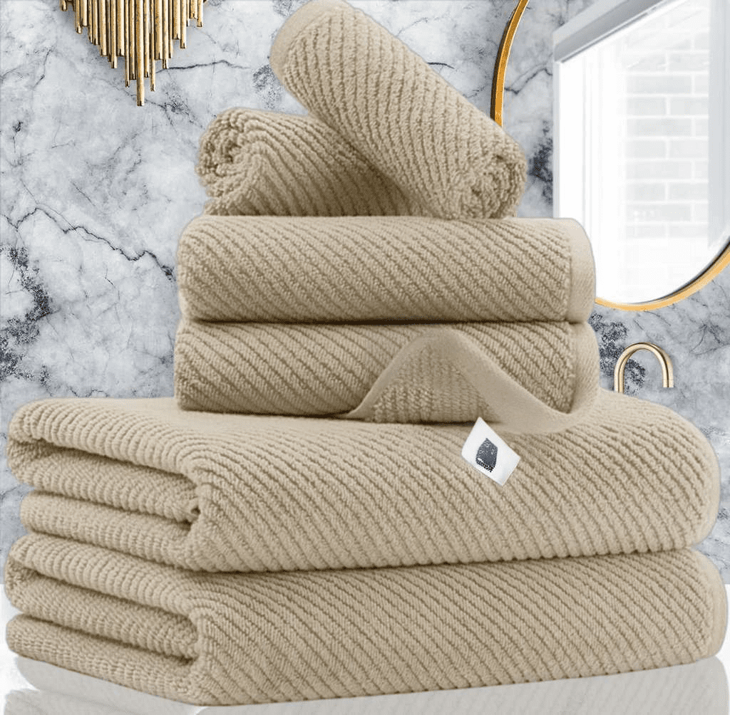 6 PC Bathroom Towel Set in Dark Tan Cotton Towels Soft Thick Quick Dry ...