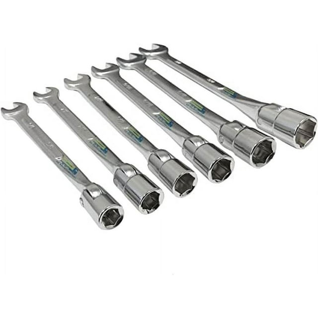 6 PC FLEX SOCKET 6 POINT FLEXIBLE HEAD AND OPEN END METRIC WRENCH SET ...
