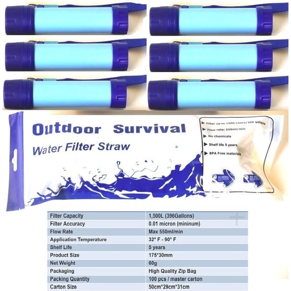 6 PC Personal Portable Water Filter Straw Filtration Purifier Outdoor ...