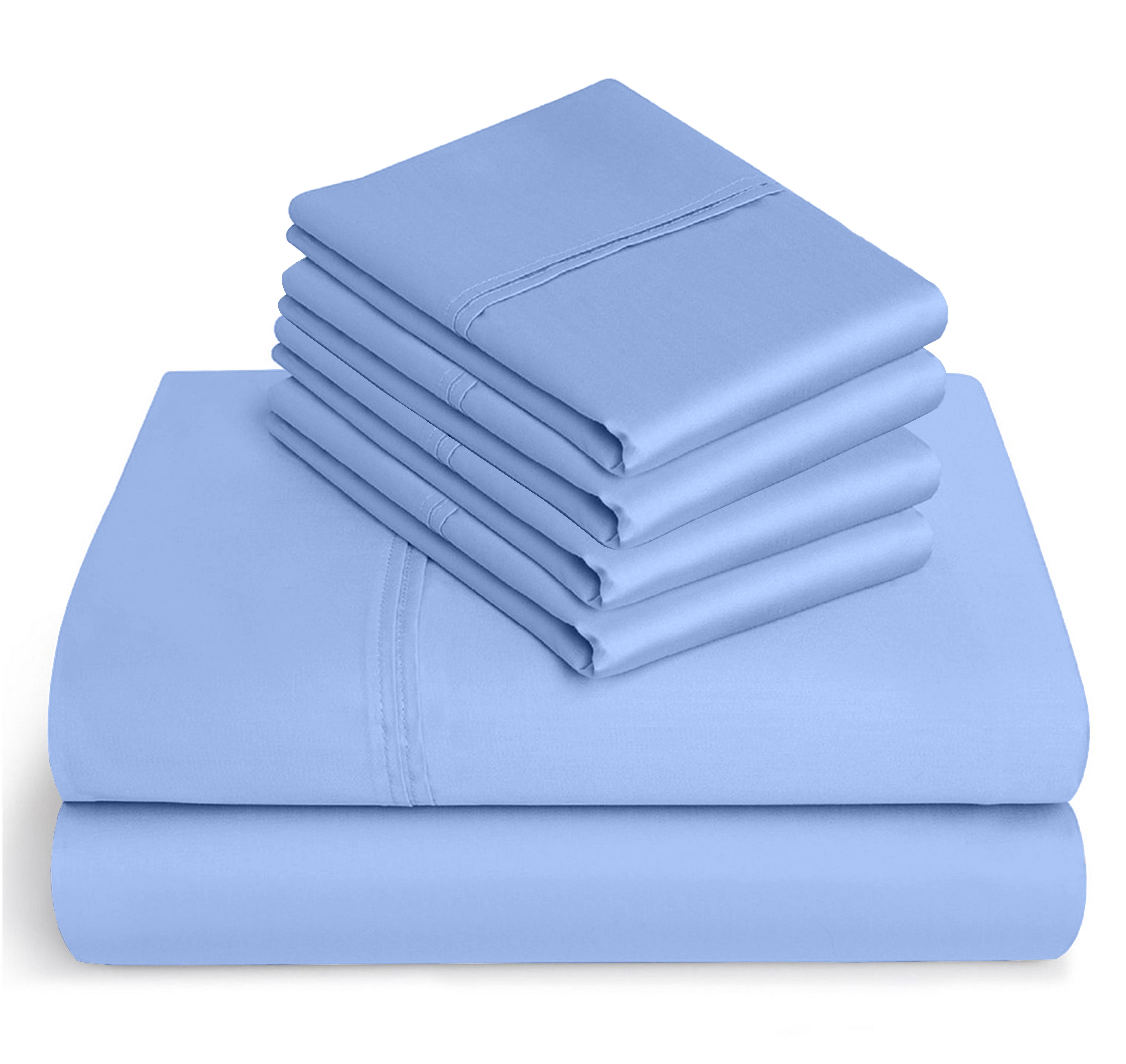 6-PC Pure Giza Cotton Queen XL Size, Light Blue Color Bedsheet Set ...