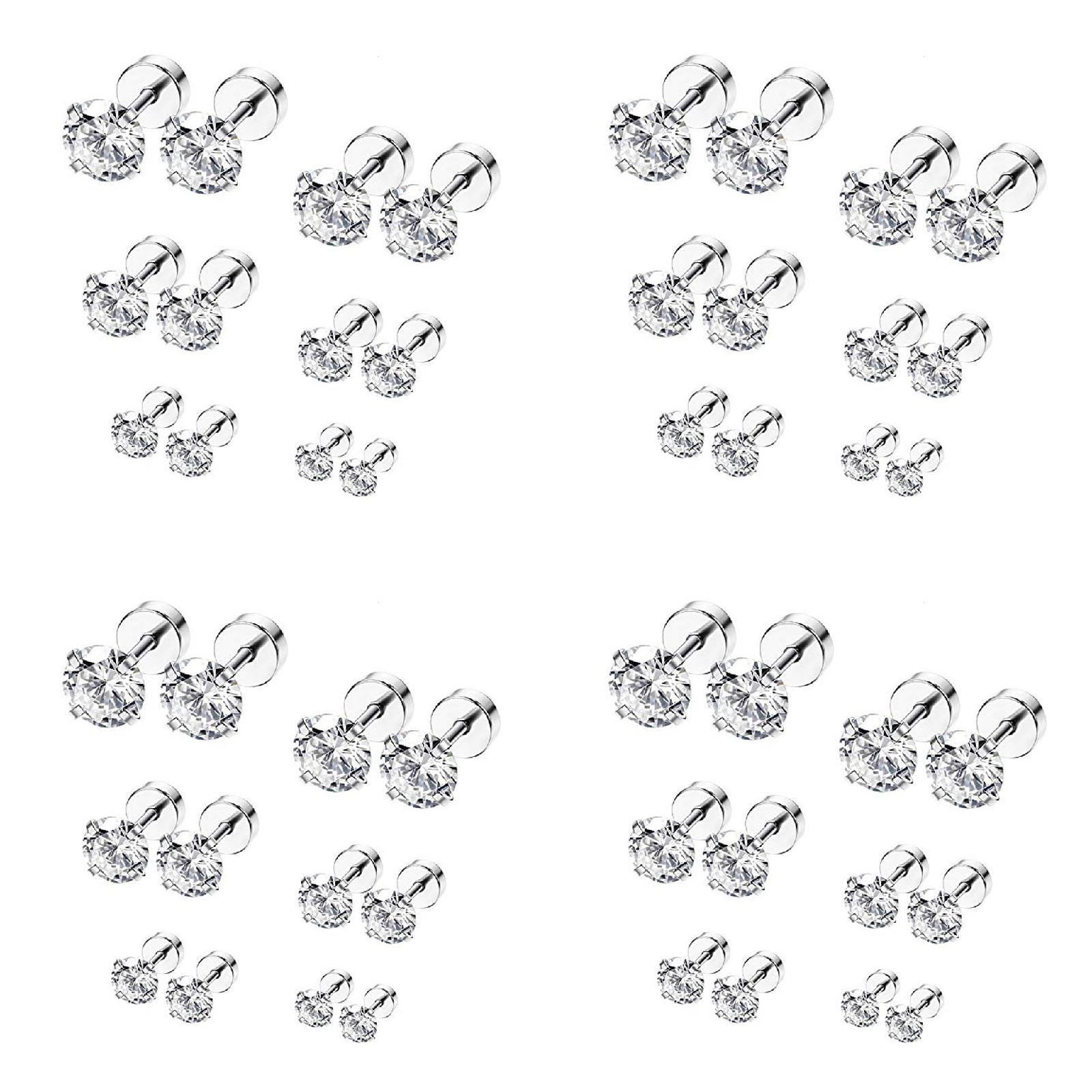 6 PC Stainless Steel Ear Stud Piercing Barbell Studs Earrings Round ...