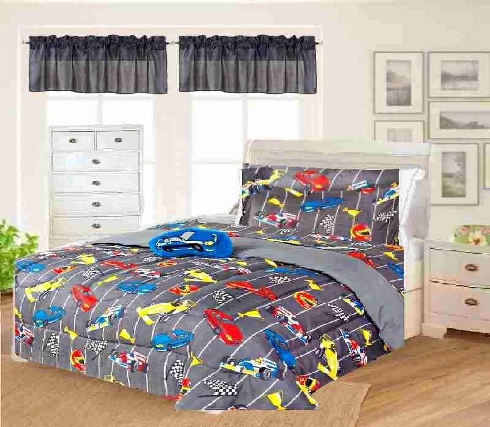 6-PC Twin Complete Bed in Bag Comforter Bedding Decor Racing Car Dark ...