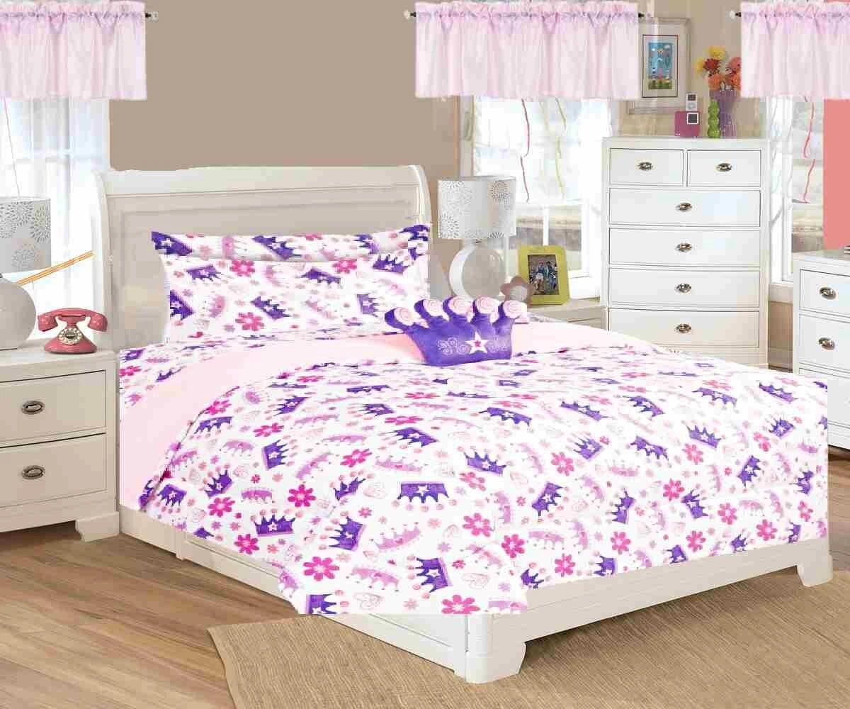 6 Pc Twin Complete Bed In Bag Comforter Bedding Decor Tiara Crown