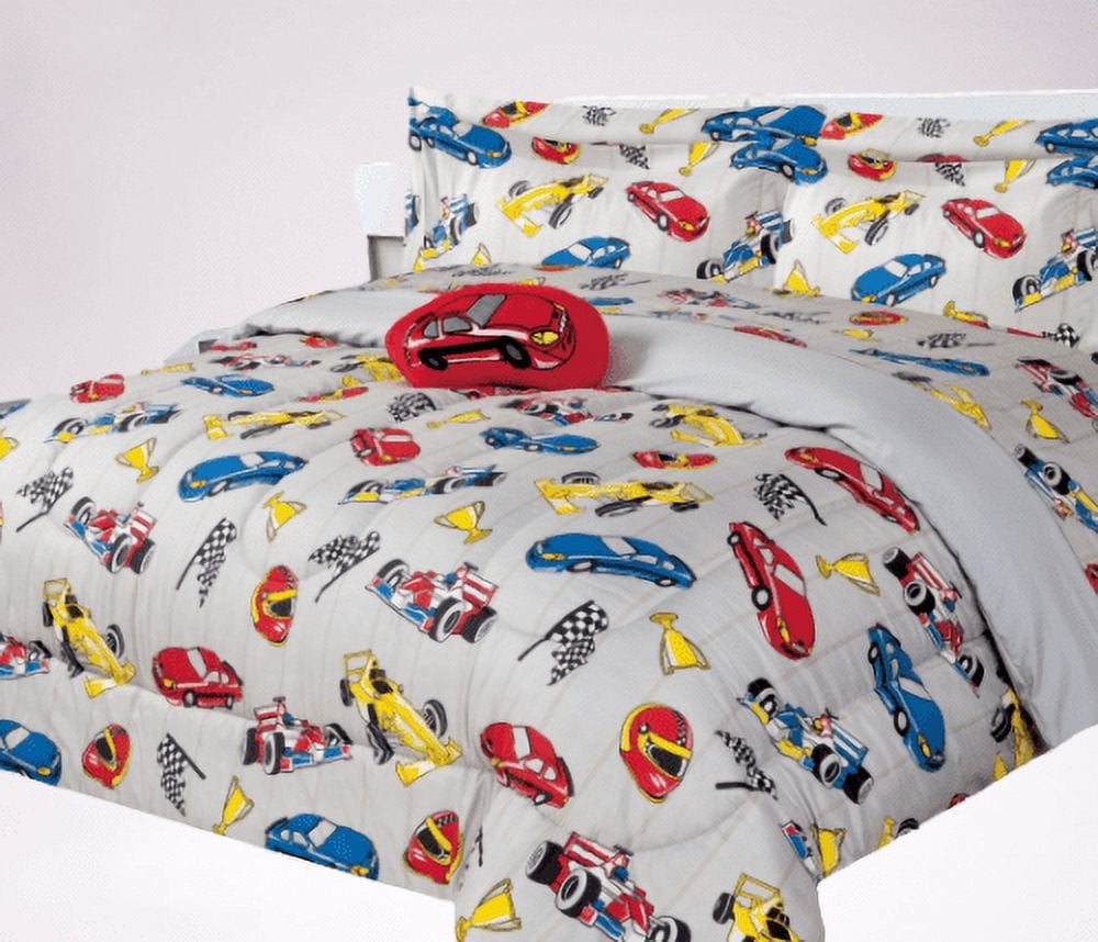6-PC Twin Racing Cars Bed-in-Bag Set: Comforter, Sheet Set, Furry ...