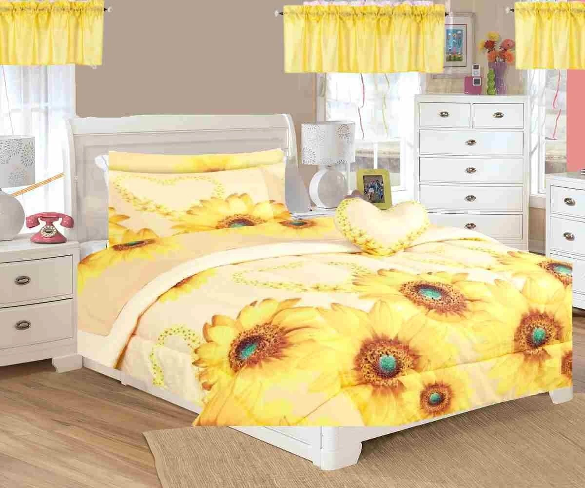 Twin 6-PC Sunflower Ivory Bedding Set with Furry Friend & Matching ...